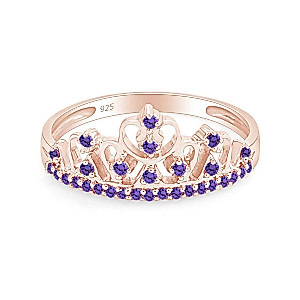 AFFY Round Cut Simulated Amethyst Princess Crown Ring in 14k Rose Gold Over Sterling Silver