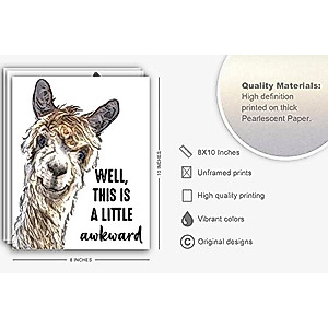 Funny Bathroom Decor Wall Art Cute Cow Llama Donkey Sheep Animal Artwork Inspirational Farmhouse Home Wall Decor Pictures Prints for Bathroom Restroom Nursery Kids Boy Room ,(4PCS, 8"x10", Unframed)