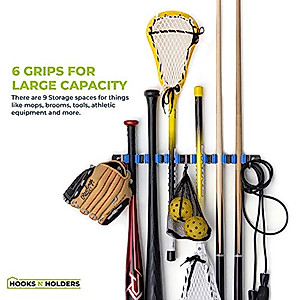 Broom Holder 6 Slots & 3 Hooks Wall Mount Garden Tool Organizer - Home Laundry Room, Kitchen, Closet, Shed, Garage Organization and Storage Utility Rack for Rake, Shovel, Mop Hanger Hooks N Holders