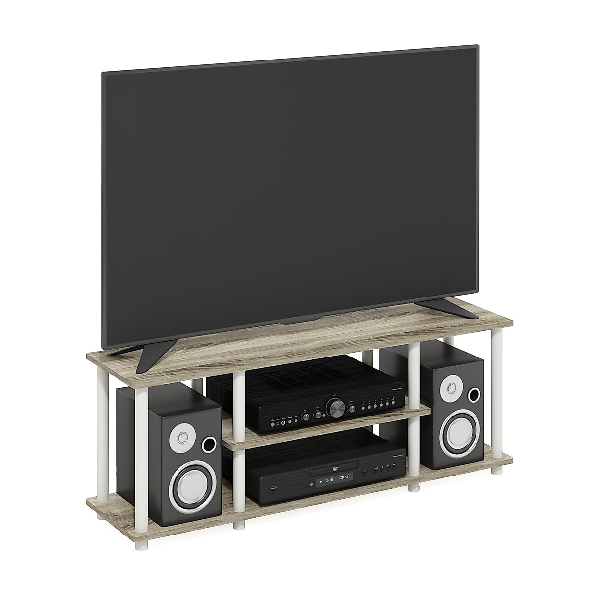 Furinno Turn-N-Tube No Tools 3D 3-Tier Entertainment TV Stand up to 50 inch TV, Round Tubes, Oak