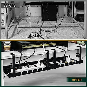Metal Cable Management Tray Under Desk with Clamp Retractable Cord Organizer for Desk No Drill Cable Tray Basket for Wire Management Sturdy Metal Cable Management Under Desk with Clamp for Home Office