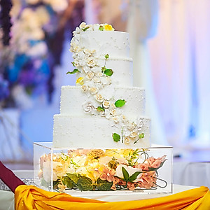 Sintuff 2 Pcs Square Acrylic Cake Stand 2 Tiers 6''/10'' Clear Fillable Cake Riser with LED String Light Cupcake Stand with Lid for Wedding Birthday Party Table Desserts