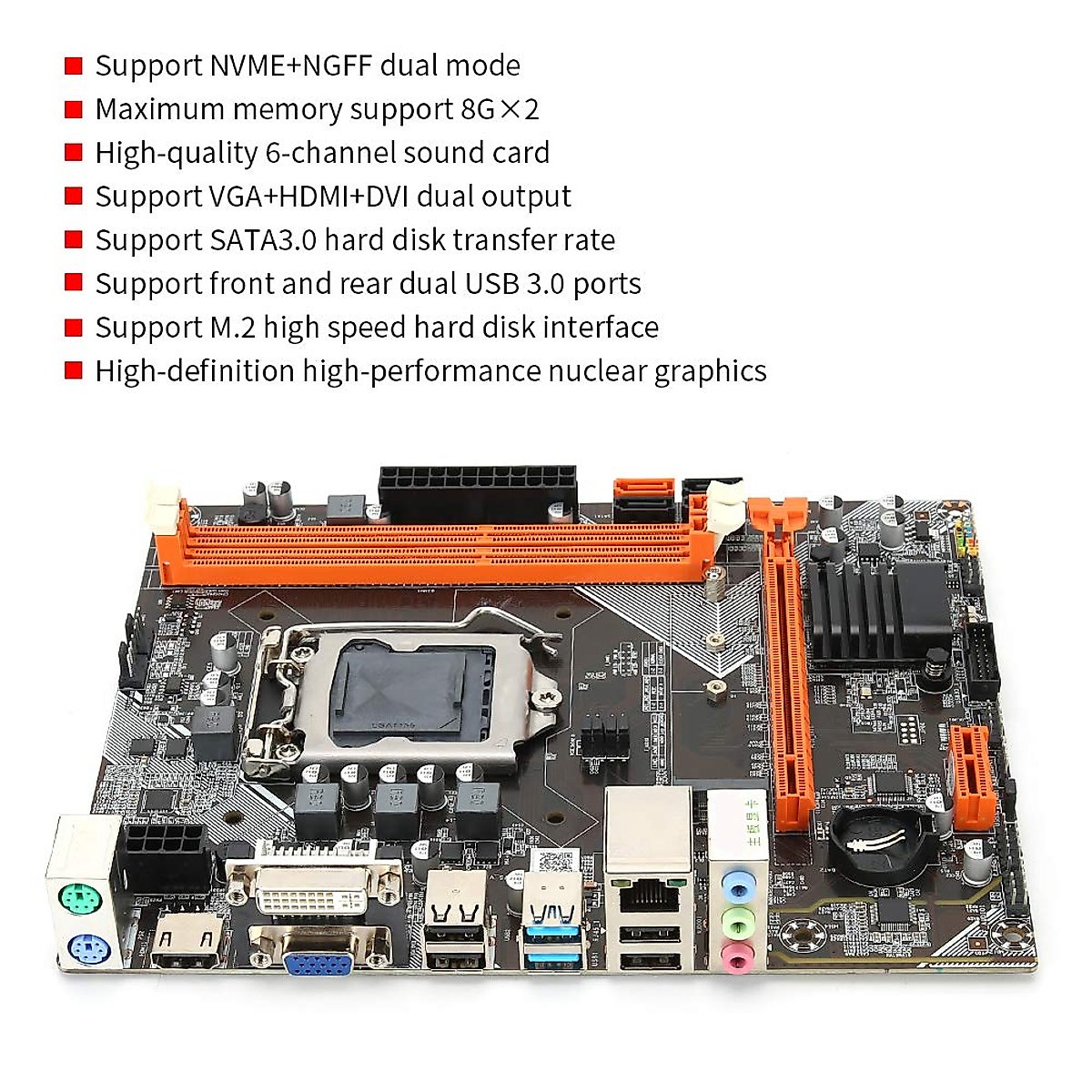Hopcd Desktop Computer M-ATX Motherboard, DDR3 LGA1155 CPU for Intel B75 Mainboard, RTL8111H Gigabit Network Card, M.2 NVME+NGFF Dual-Mode, SATA3.0/USB3.0/6-Channel Audio Chip
