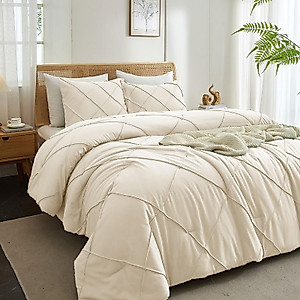 LifeTB Tufted Boho Comforter Set King Size Cream White Diamond Pattern Comforter Set Shabby Chic Bedding Jacquard Comforter Set Geometric Farmhouse Ivory Comforter with 2 Pillowcases All Season