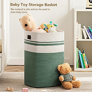 joybest Cotton Laundry Hamper, Large Woven Rope Basket with Handles for Living Room and Bedroom, Stylish Storage Basket for Clothes, Toys, and Blankets - 22x16x13 Inches Green