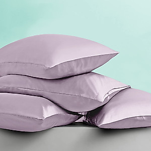 Ersmak 7 Pieces Satin Sheets Set Full Size, Luxury Silky Lavender Satin Bed Sheets Set with 1 Deep Pocket Fitted Sheet, 1 Soft Flat Sheet, 4 Queen Pillowcases and 1 Body Pillowcase
