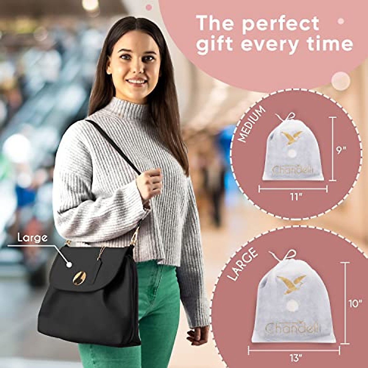 Chandelli Travel Toiletry Bag for Women with 4 Inner Pockets, Gold Accents & Hook, Waterproof, Black, Medium