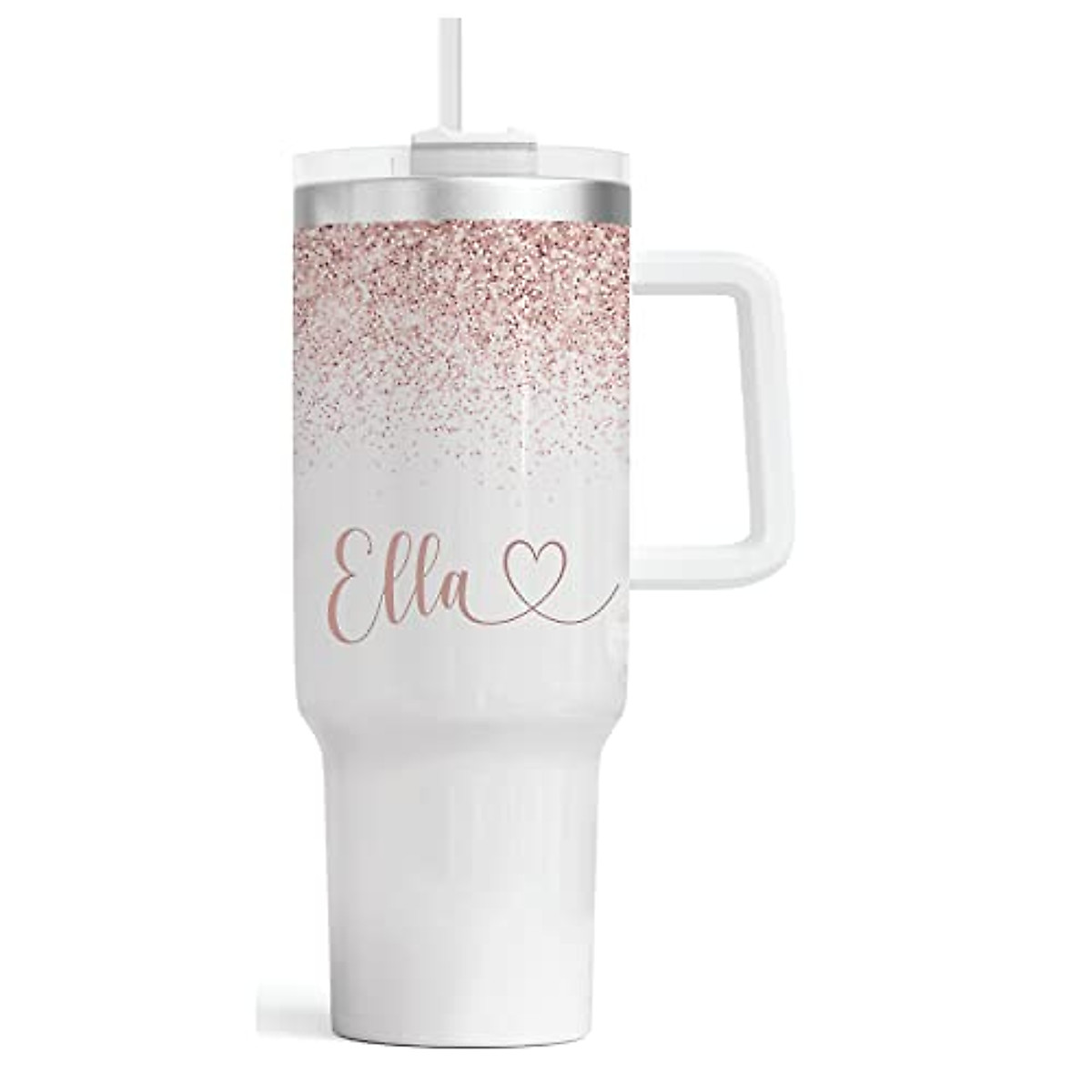 Personalized 40oz Tumbler With Handle and straw | Stainless Steel Insulated Tumbler | Travel Cup | Double Wall Coffee Cup for Hot and Cold Drinks | Teal Glitter Effect with Name