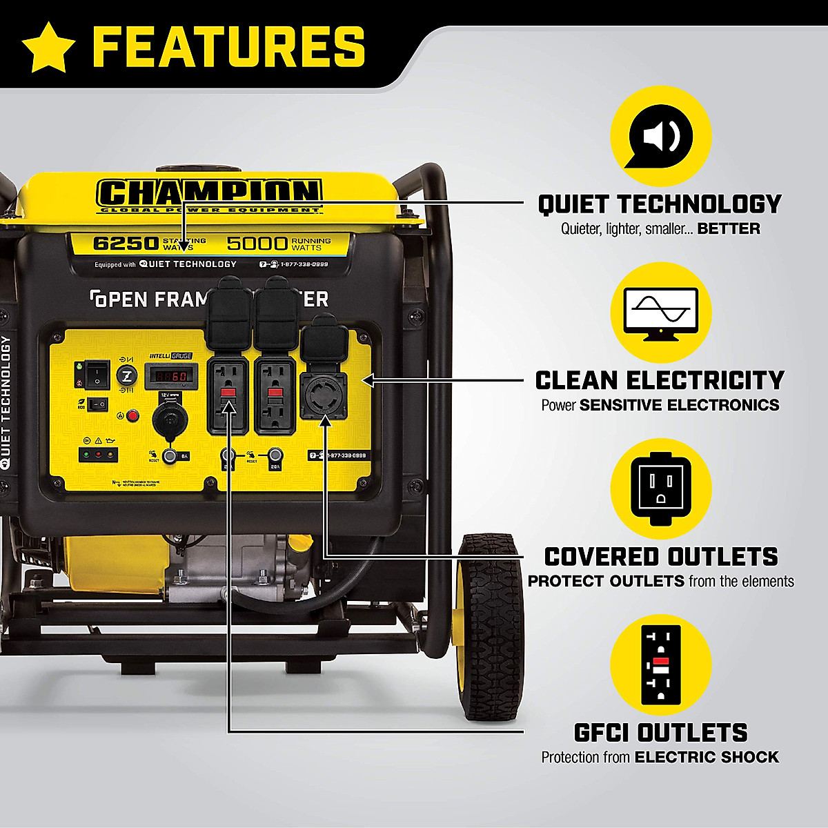 Champion Power Equipment 100519 6250-Watt Open Frame Inverter with Quiet Technology & Champion Weather-Resistant Storage Cover for 4800-11,500-Watt Portable Generators