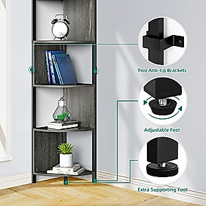 YITAHOME 6-Tier Corner Shelf, 68.8" Tall Industrial Free Standing Corner Bookshelf, 6 Shelf Display Corner Bookcase Open Small Book Shelves for Bedroom, Living Room, Small Space, Charcoal Gray + Black