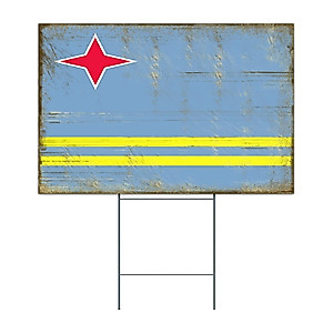 Autravelco Aruba Lawn Signs with Stakes 12x18 Inch State Map Flag Customized Yard Signs with Stakes for House Rent Lawn Decoration Props