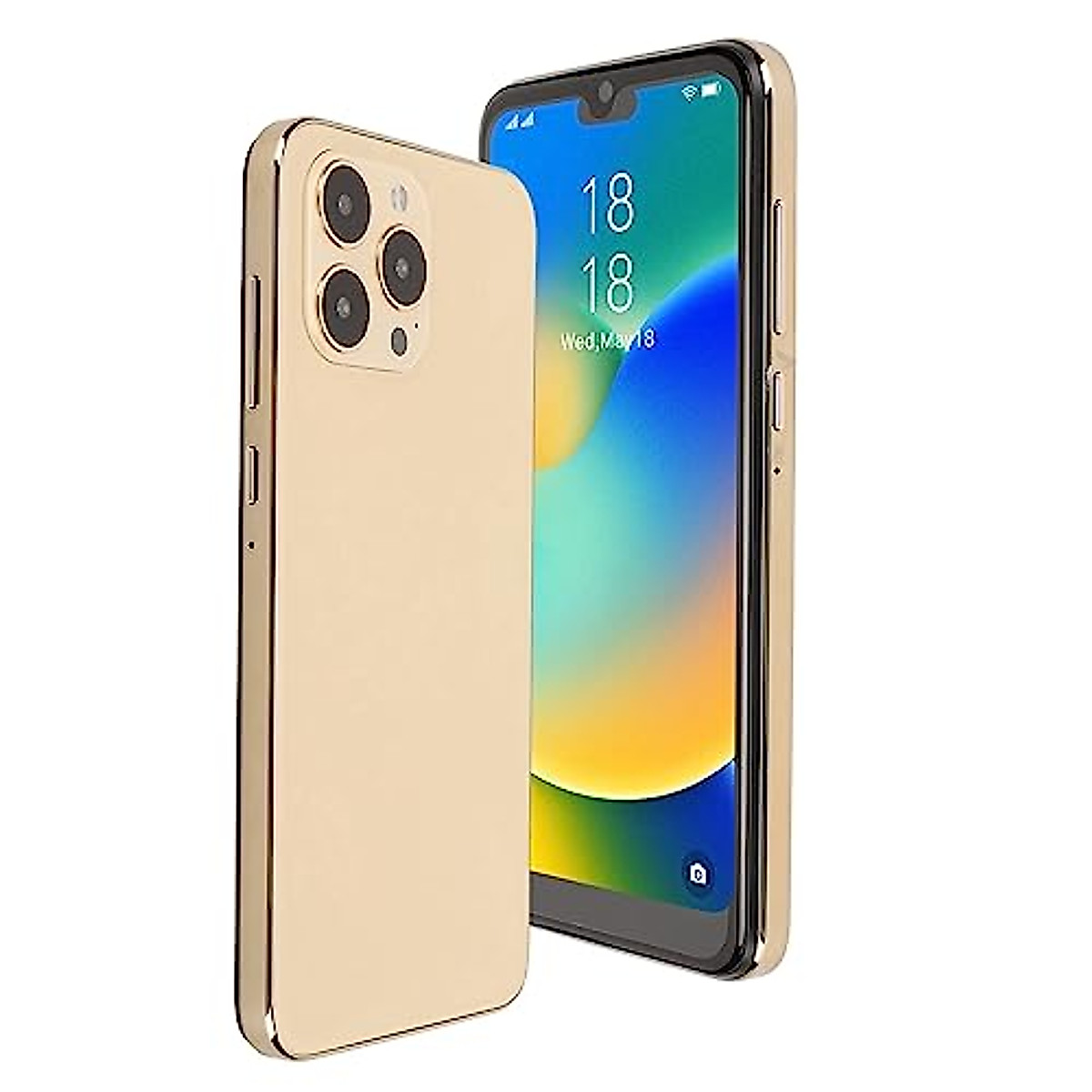 LANTRO JS Android 11.0 Smartphone, 6.1in Display, 4GB RAM, 32GB ROM, MTK6889 Processor, 8MP Front Camera, 16MP Rear Camera, 1440x3200 Resolution, Gold Color, EU Plug, Compatible with I14proMax