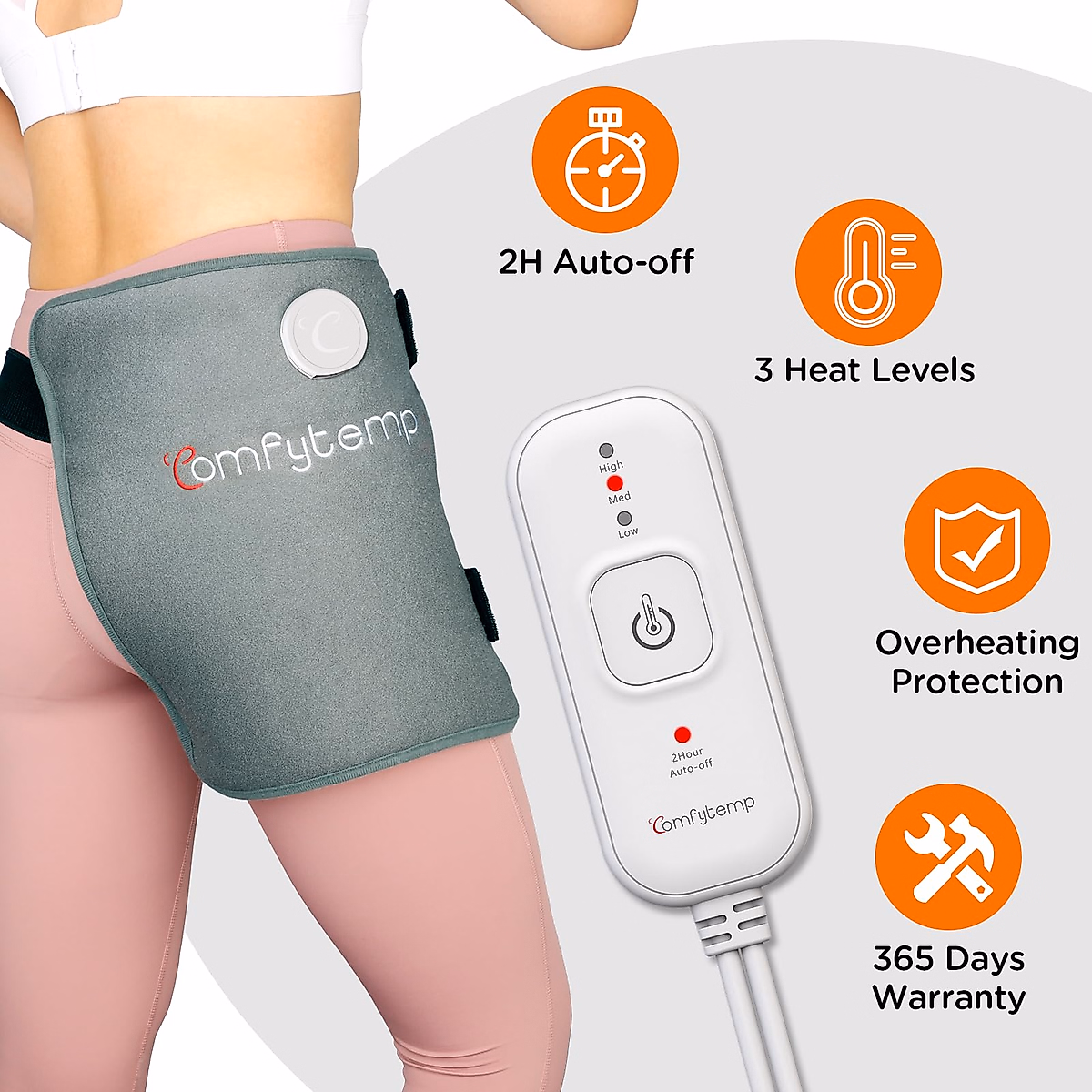 Comfytemp Hip Heating Pad for Hip/Sciatica Pain Relief - FSA HSA Eligible Hip Brace, Birthday Gifts for Mom/Women/Wife/Men, Lower Back/Thigh/Buttock Electric Heat Pad, Hot Physical Therapy(S/M)