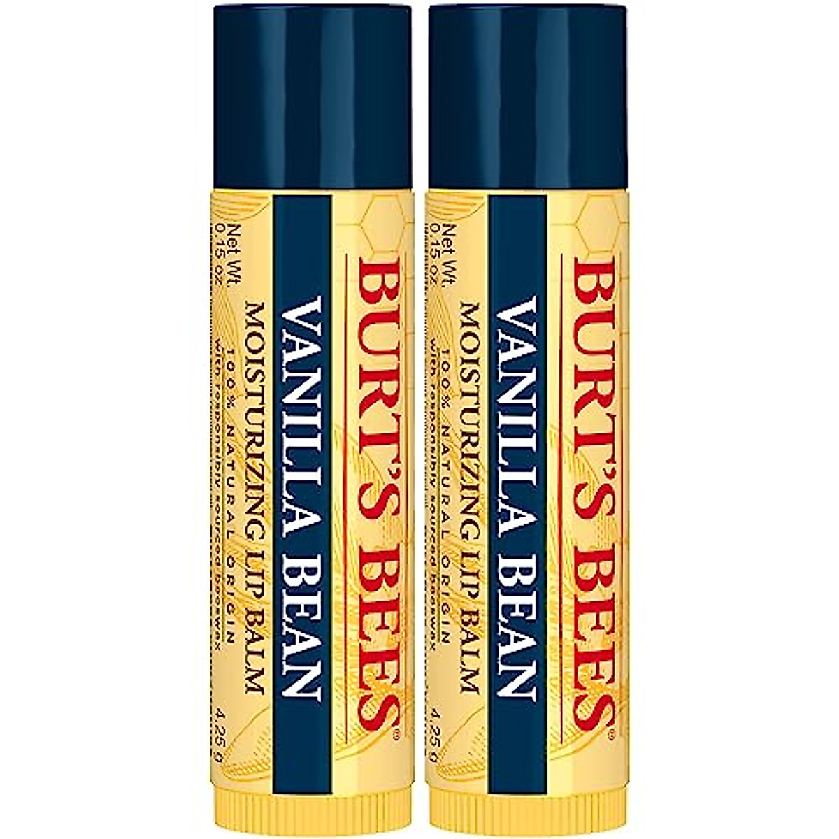 Burt's Bees Lip Balm Mothers Day Gifts for Mom - Vanilla Bean, Lip Moisturizer With Responsibly Sourced Beeswax, Tint-Free, Natural Conditioning Lip Treatment, 2 Tubes, 0.15 oz.