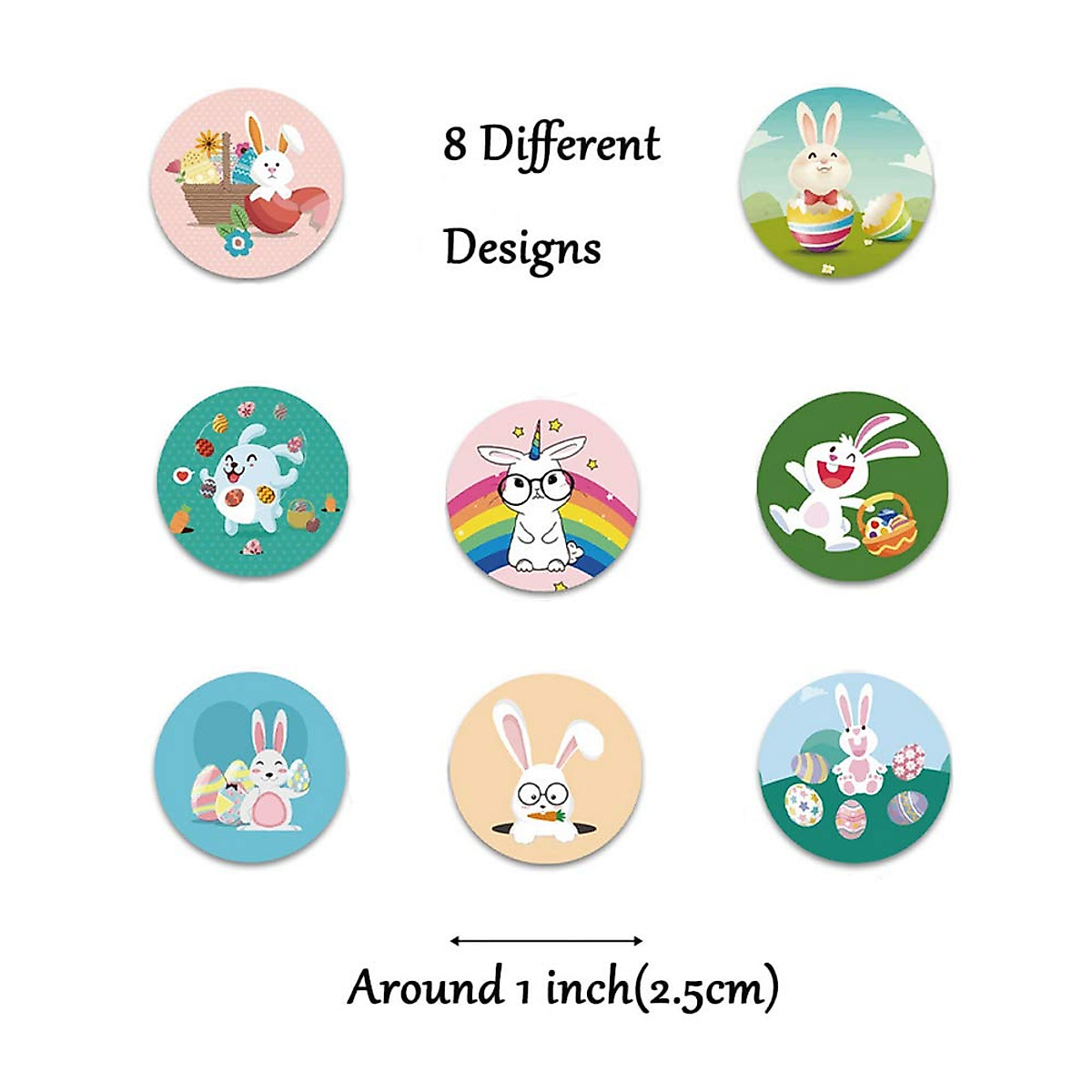 500pcs 1 Inch Easter Day Bunny Rabbit Stickers 8 Design Roll Stickers Cute Happy Easter Stickers for Kids Children Card Scrapbooking Easter Art Craft Easter Gift Party Favours Decorations