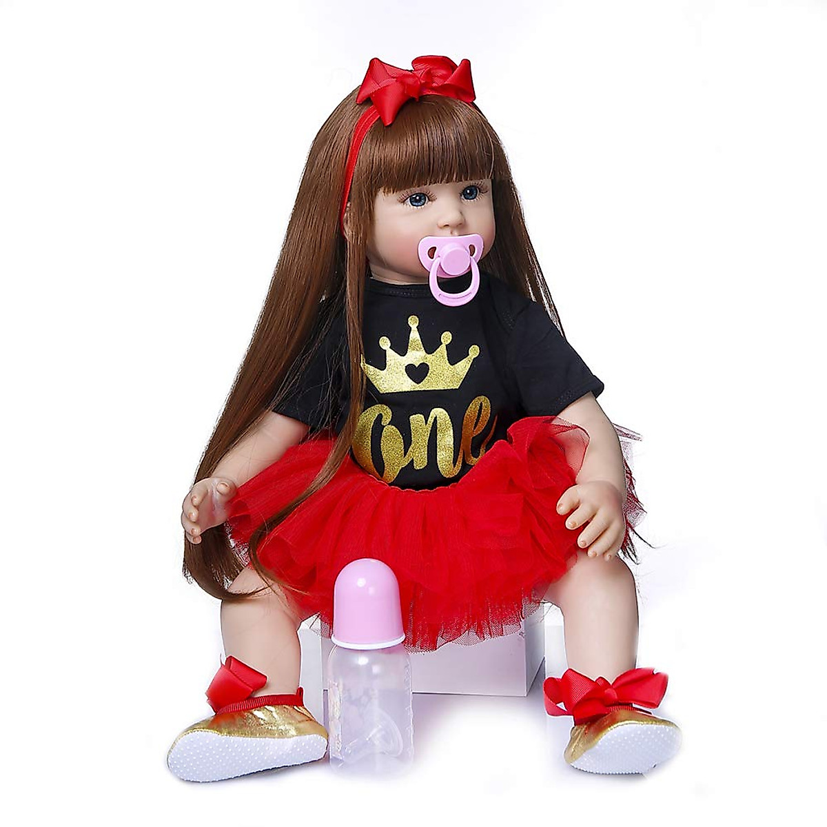 Zero Pam Lifelike Reborn Toddler Girls Dolls 24 Inch Realistic Looking Handmade Reborn Baby Dolls Weighted Body Princess Dress Newborn Silicone Vinyl Girl for 3 Yea Old Girls Children