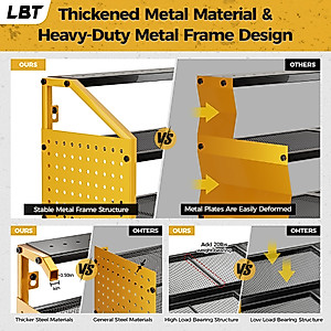LBT Power Tool Organizer Wall Mount with Charging Station. Patented, Heavy Duty Steel, Garage 6 Drill Storage Shelf, 8 Hooks,2 Screw Boxes,6 Outlets Power Strip, Easy Install Power Tool Storage Rack.