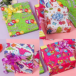 U'COVER Birthday Gift Wrapping Paper Sets Happy Birthday Greetings Theme 4 Styles Mixed Gift Wrap Papers for Gifts Box Wrapped Decor for Girls Boys Kids Baby Shower Women 10 Folded Sheets 20 * 29inch