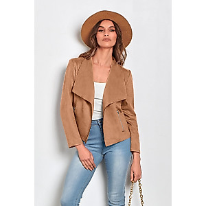 PRETTYGARDEN Women's Faux Suede Jackets 2025 Spring Fall Clothes Long Sleeve Open Front Cropped Coat Outwear (Camel,Small)