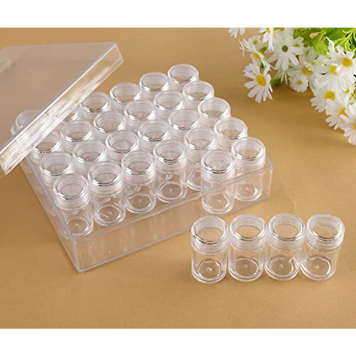Tosnail 60 Clear Plastic Screw-Top Storage Containers for Diamond Painting, Beads, Sequins, Nails, Jewelry Making