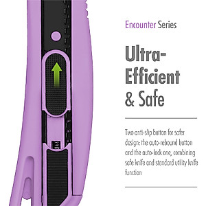 FantastiCAR Soft Material Grip Retractable Snap-off Utility Knife Safety Box Cutter, with Extra 10 Blades, and Can Opener Design, for Heavy Duty Work, Carpet, Cartons and Cardboard (Purple)