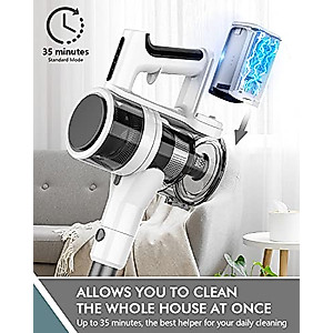 Fykee Cordless Vacuum Cleaner, Cordless Vacuum with Large Dust Cup and 80,000 PRM Brushless Motor, Stick Vacuum Cleaner with Large Detachable Battery up to 35 mins Run Time