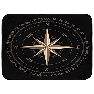Compass Rose Area Rug, 5'x7', Artwork Black Washable Indoor Outdoor Rug Carpet Door Mats for Front Porch, Patio, Kitchen, Farmhouse, Entryway, Living Dining Room