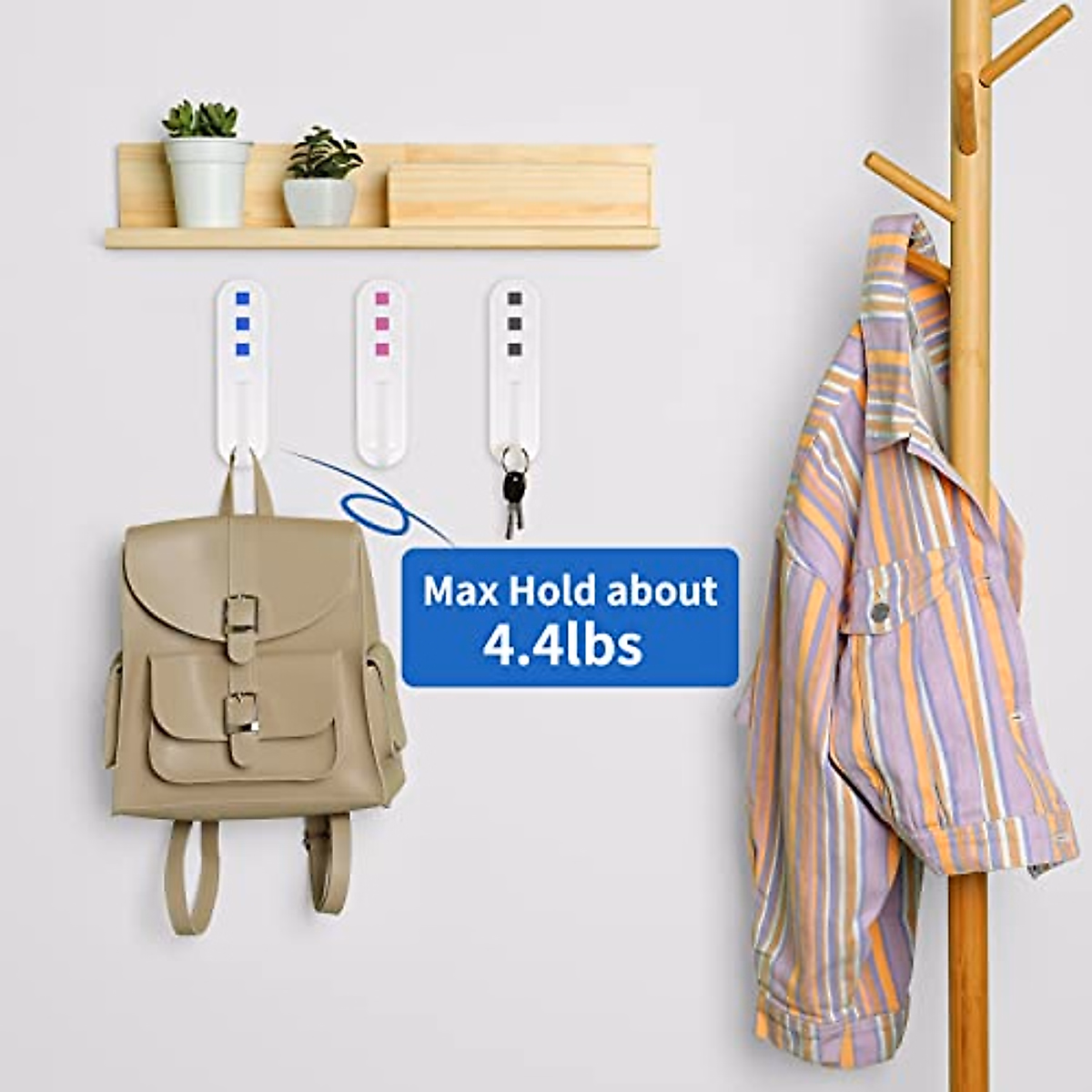 Budding Joy Wall Hooks 6 Pack, Plastic Self Adhesive Hooks for Hanging, 3M Wall Hanger Sticky Hooks, Shower Towel Hook for Bathroom Kitchen Door Home
