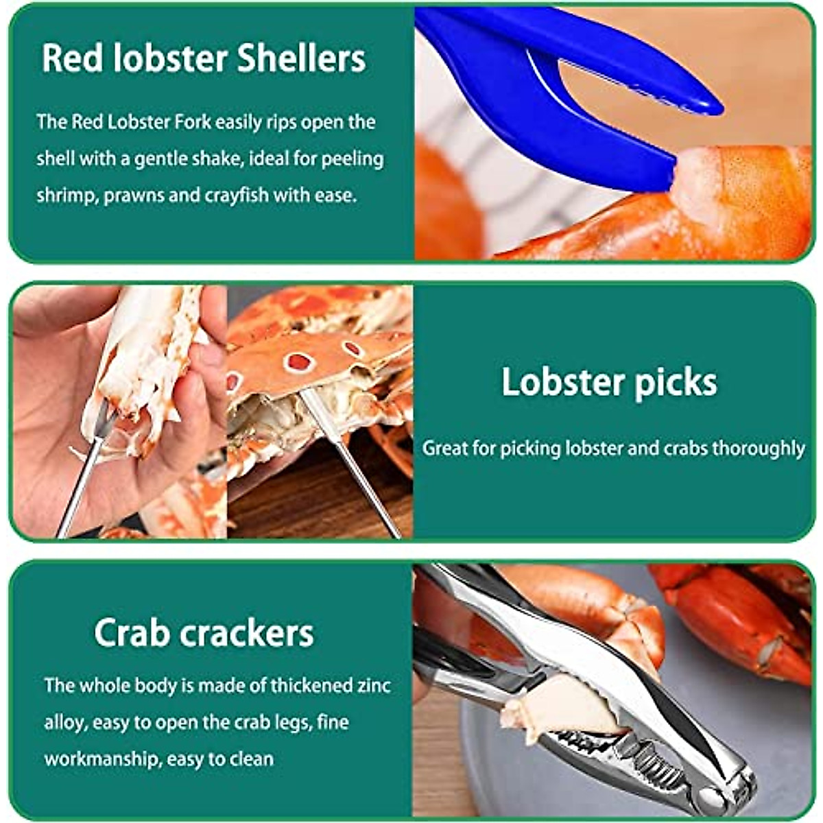 13 Pcs Seafood Crab Crackers and Tools, Nut Lobster Crackers and Picks Set Including 4 Lobster Crab Crackers 2 Lobster Shellers 4 Forks 2 Seafood Scissors and 1 Gift Box