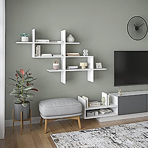 Ada Home Decor Warren Modern White Wall Shelf 32.5'' H x 59'' W x 8.5'' D/Wall Storage/Shelving Unit