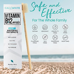 Cali White Flouride Free Natural Whitening Toothpaste, Infused with Vitamin B12 Teeth Whitening Toothpaste, Vegan Toothpaste, Triclosan Free, Peroxide Free, SLS Free, Pacific Mint, 4 Ounce (1 Pack)