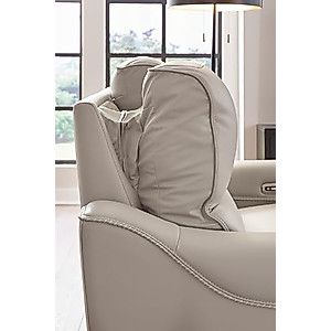 Signature Design by Ashley Mercomatic Casual Leather Match Wall Hugger Power Reclining Sofa with Adjustable Headrest and USB Ports, Light Gray