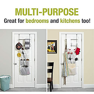 Zenna Home Bar, Satin Nickel SnugFit Over-The-Door-Towel Rack with Mesh Pocket-Storage