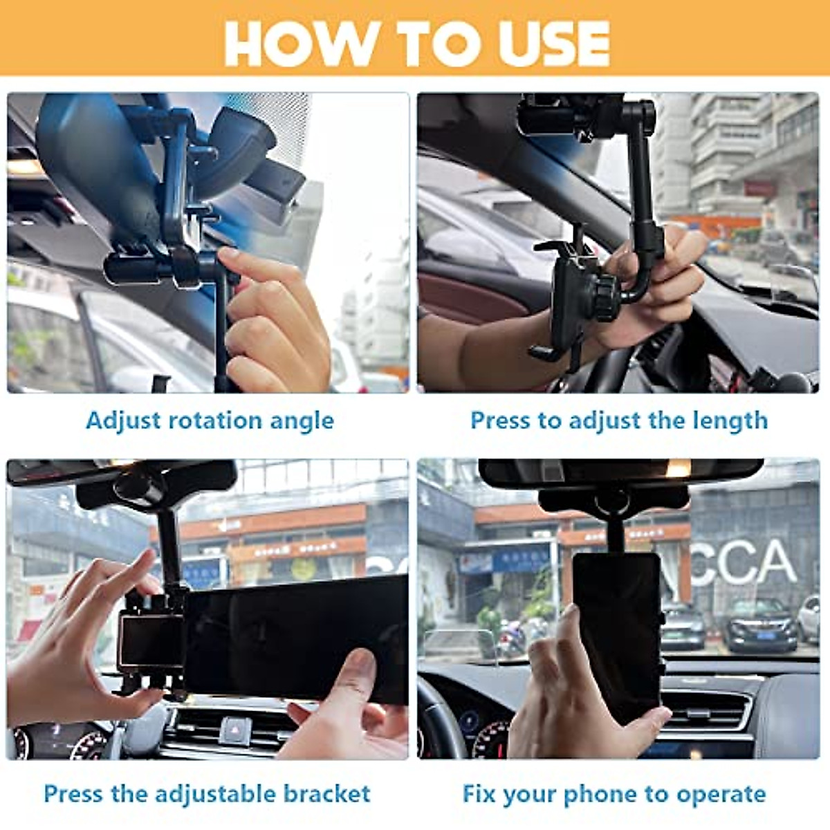 Rearview Mirror Phone Holder for Car,2023 Rotatable and Retractable Car Phone Holder Mount Universal Multifunctional 360° Rear View Mirror Phone Holder Pro Clip Car Mirror Phone Mount for Mobile Phone