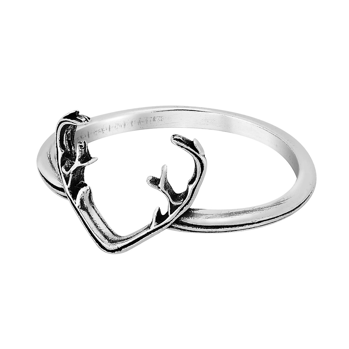 AeraVida Spirit of the Forest Mesmerizing Deer Antler .925 Sterling Silver Band Ring (8) | Minimalist Animal Ring | Sterling Silver Deer Antler Ring