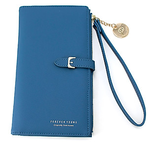 Valentoria Womens Long Wallet Wallet ClutchPurse Handbag Zipper Wristlet Pocket Card Holder (Denim Blue)