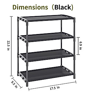 SHELAKET 4 Tiers Shoe Rack, Stackable Organizer for 8-10 Pairs, Non-Woven Fabric Expandable Shoe Shelf Storage Cabinet for Narrow Small Space（HG-Black）