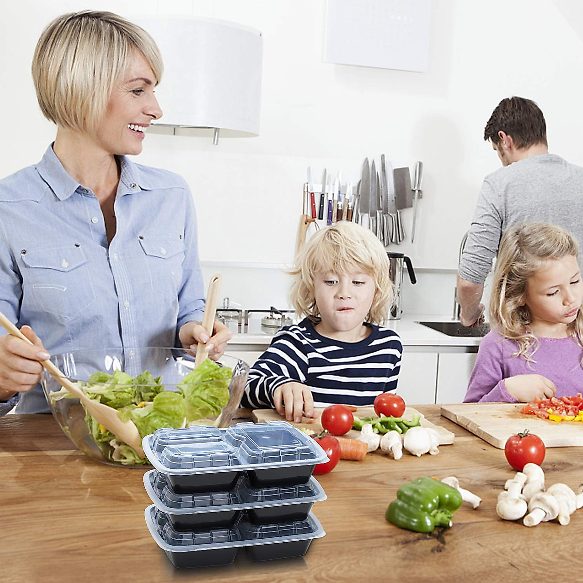 Enther Meal Prep Containers with Lids 20 Pack 3 Compartment Food Storage Bento Lunch Box BPA Free, Reusable, Microwave/Dishwasher/Freezer Safe, 24oz Black Small