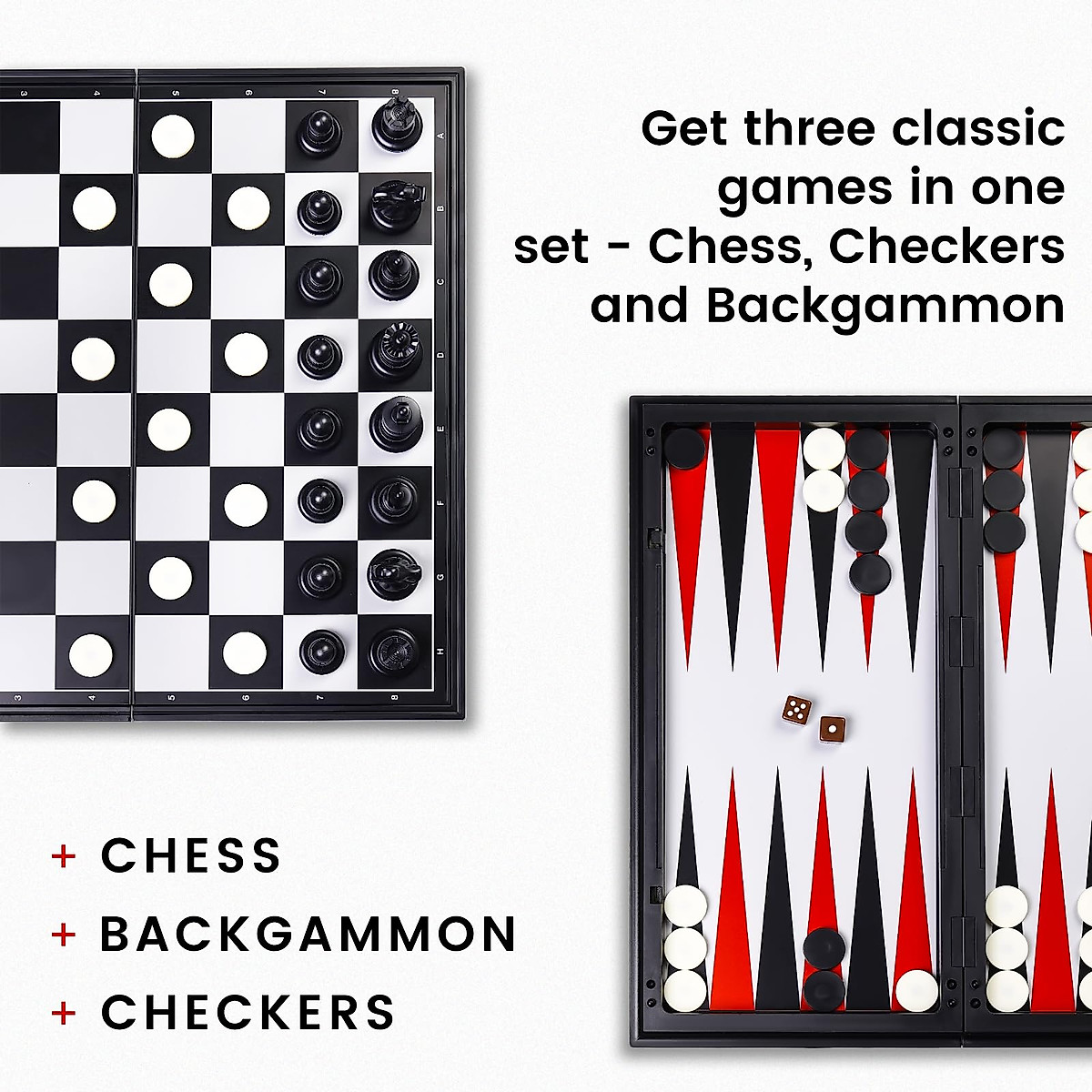 Joneytech Magnetic Chess Set for Kids and Adults, 13 inch 3 in 1 Chess Checkers Backgammon Travel Portable Folding Sets, Gift Children Chess Board Game with Extra Queen