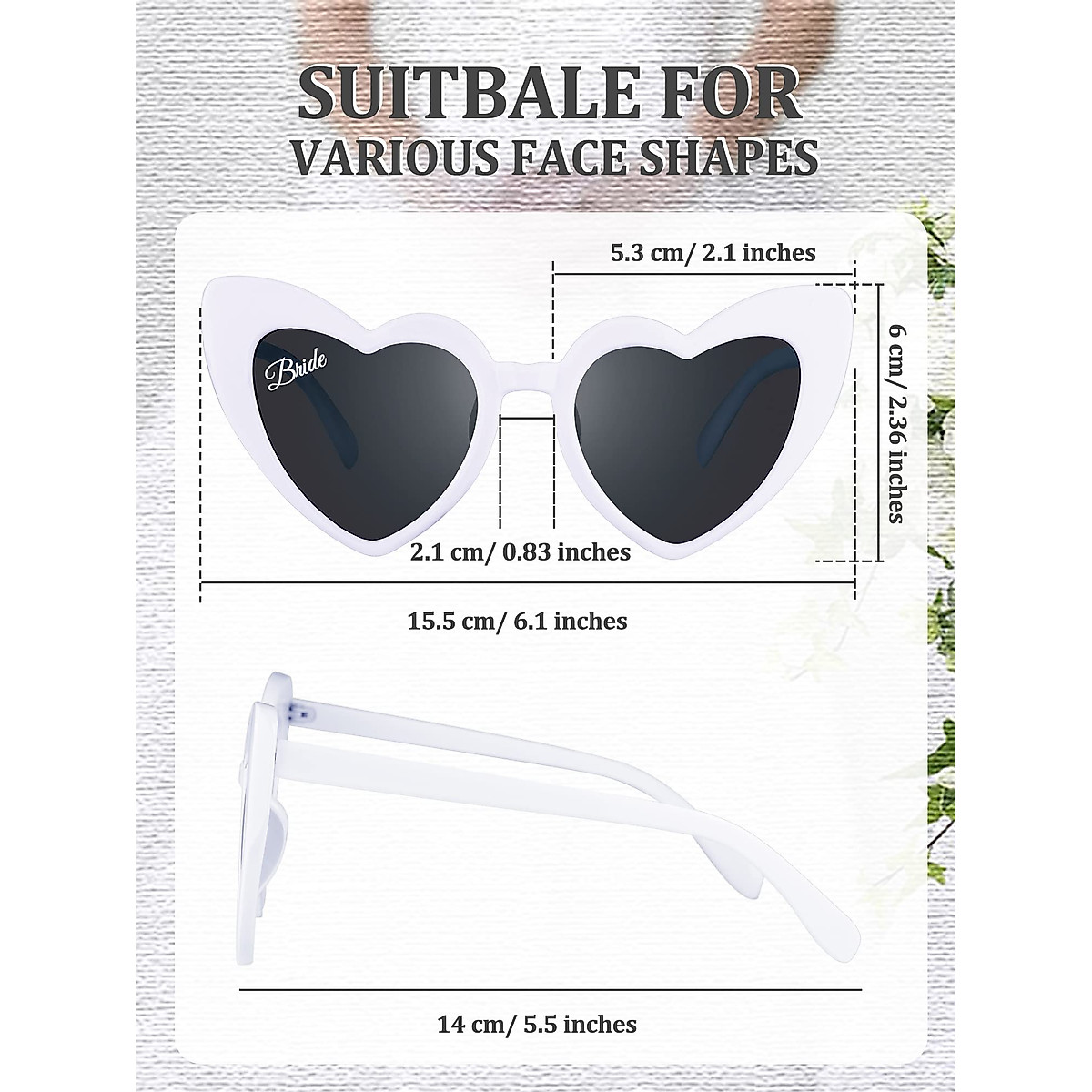 Flutesan 12 Pairs Heart Shaped Sunglasses Bachelorette Party Sunglasses Bride Bridesmaid Glasses Wedding Decor(White, Pink)