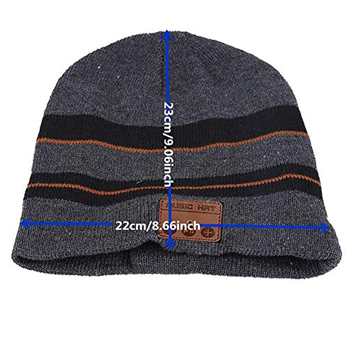 Happy-top Wireless Music Beanie Hat Winter Warm Knit Cap with Stereo Headphone Headset Speaker Mic Hands-Free for Men Women Outdoor Sports Compatible with iPhone Android Cell Phones (Black Grey)
