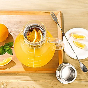 Glass Pitcher with Lid & Removable Fruit Infuser Filter, 105.6OZ Glass Fruit Infuser Water Pitcher with Precise Scale Line & Mix Spoon, HOUSALE 18/8 Stainless Steel Lid Iced Tea Pitcher Easy to Clean