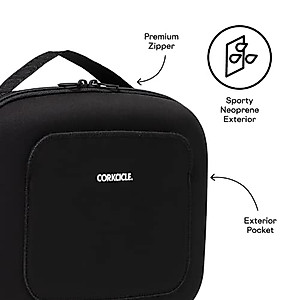 Corkcicle Crushproof Cooler Lunch Box, Reuseable Water Resistant Insulated, Perfect for Traveling with Wine, Beer, Ice Packs, and Lunches, Black Neoprene, Back to School