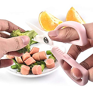 Ceramic Scissors,Healthy Baby Food Scissors with Cover Portable Shears (Pink)