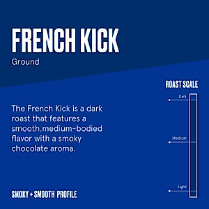 French Kick Ground Coffee, Dark Roast, 12 Oz, Bulletproof Keto Friendly 100% Arabica Coffee, Certified Clean Coffee, Rainforest Alliance, Sourced from Guatemala, Colombia & Brazil
