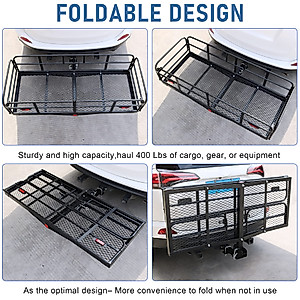 JDMSPEED Hitch Mount Cargo Carrier Car Storage Hitch 400 Lbs 60" x 24" x 14.4" Folding Vehicle Cargo Rack Rear Luggage Basket Fits 2" Receiver Stabilizer for Car SUV,Trailer,Pickup Truck