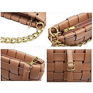 YP Woven Small Crossbody Handbag Purse for Women Oversized Woven Shoulder Strap Messenger Bag Clutch Wallet Square Bag (Brown1)