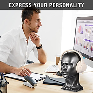 Geetery 2 Pcs Large Male Mannequin Head PVC Manikin Professional Man Head Model Silver Grey Display Stand for Display Wigs, Mask, Headset, Headphone, Hats, Jewelry, Hair, Glasses