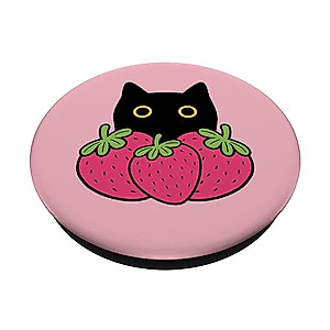 Cute Black Cat Pink Strawberry Kawaii Strawberries PopSockets Standard PopGrip