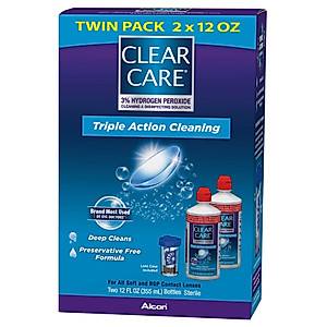 Clear Care Cleaning & Disinfecting Solution with Lens Case, Twin Pack,12 Fl Oz (Pack of 2)